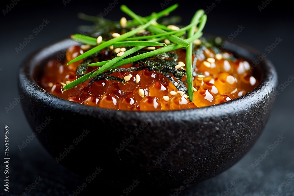 Korean fish roe rice bowl al bap glistening orange roe sesame seed ...