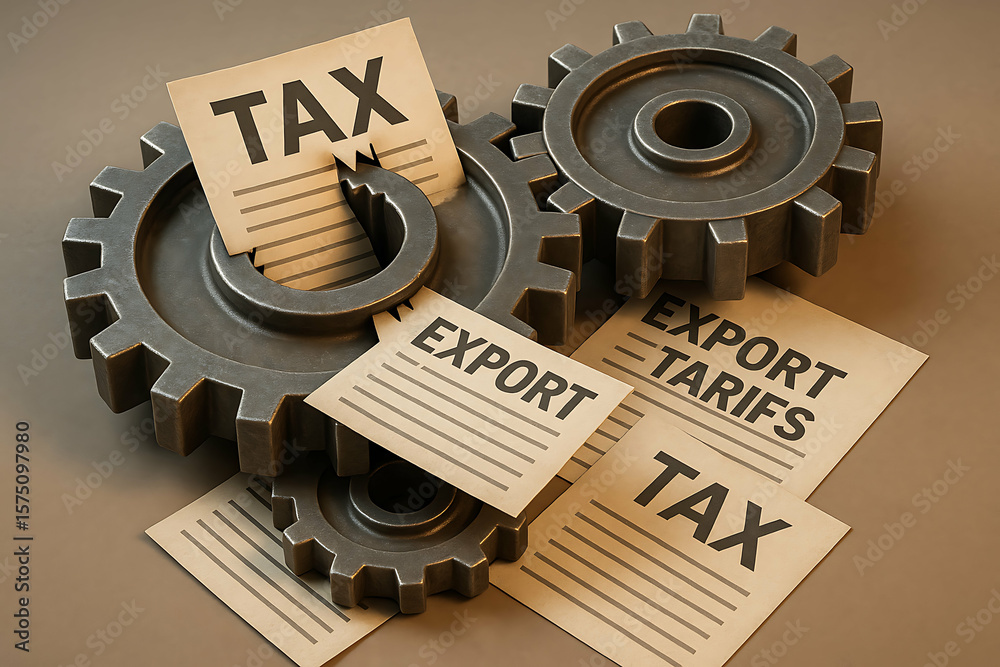Stock-Foto „Export tariffs trade. Interlocking gears with papers ...