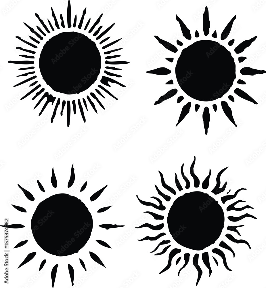 Minimalist sun icon set vector illustration featuring four unique black ...