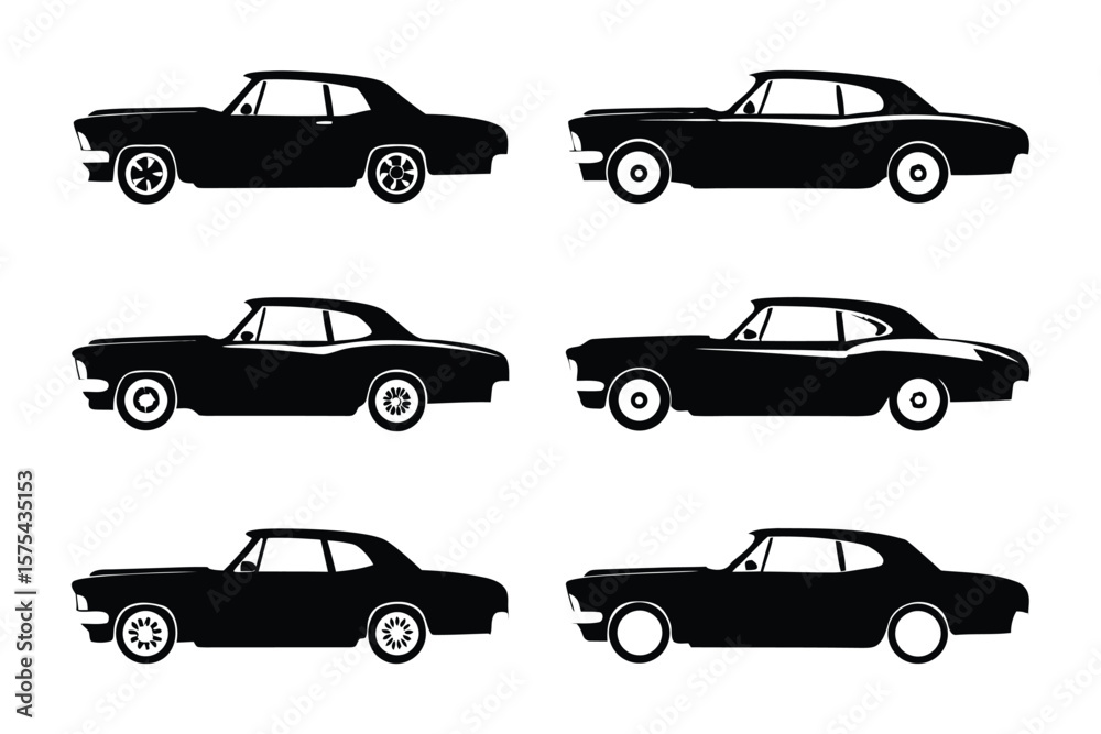Vector de Stock Classic Car Silhouette Set: A sleek compilation of ...