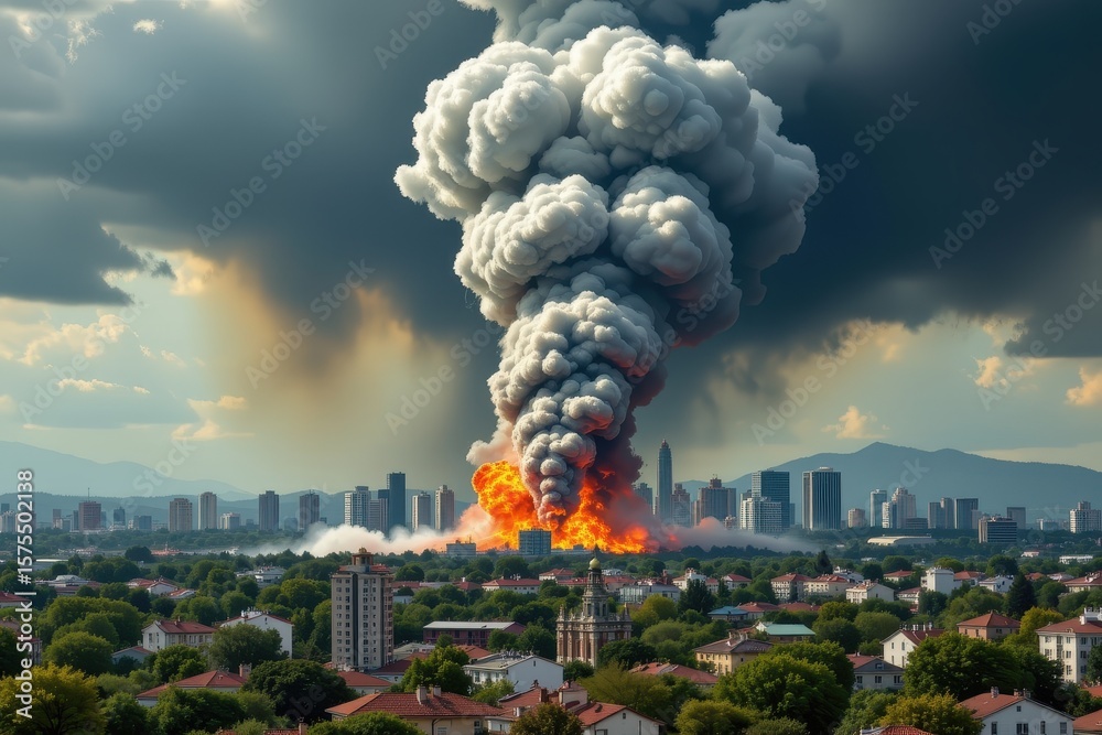 toxic smoke clouds rising after urban explosion, particulate matter ...