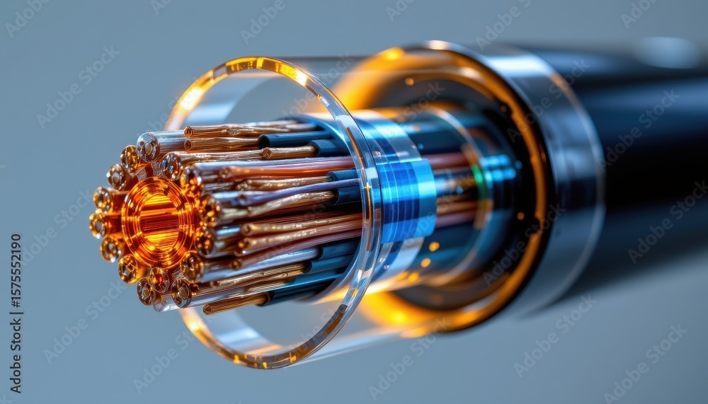 fiber optic cable internal anatomy with transparent layers exposing ...