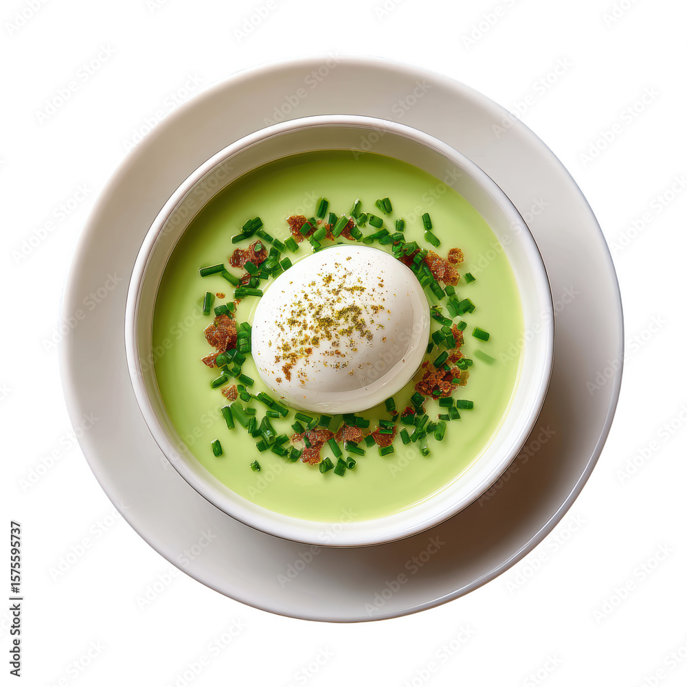 Creamy Veloute Leek Soup with Quenelle of Sour Cream and Chive Dust in ...