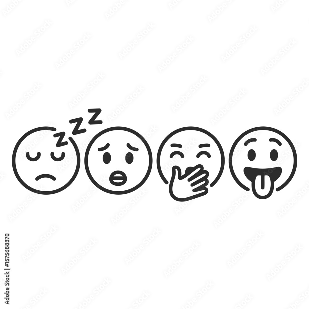 Emoji Faces Showing Sleepy, Surprised, Laughing, and Silly Expressions ...
