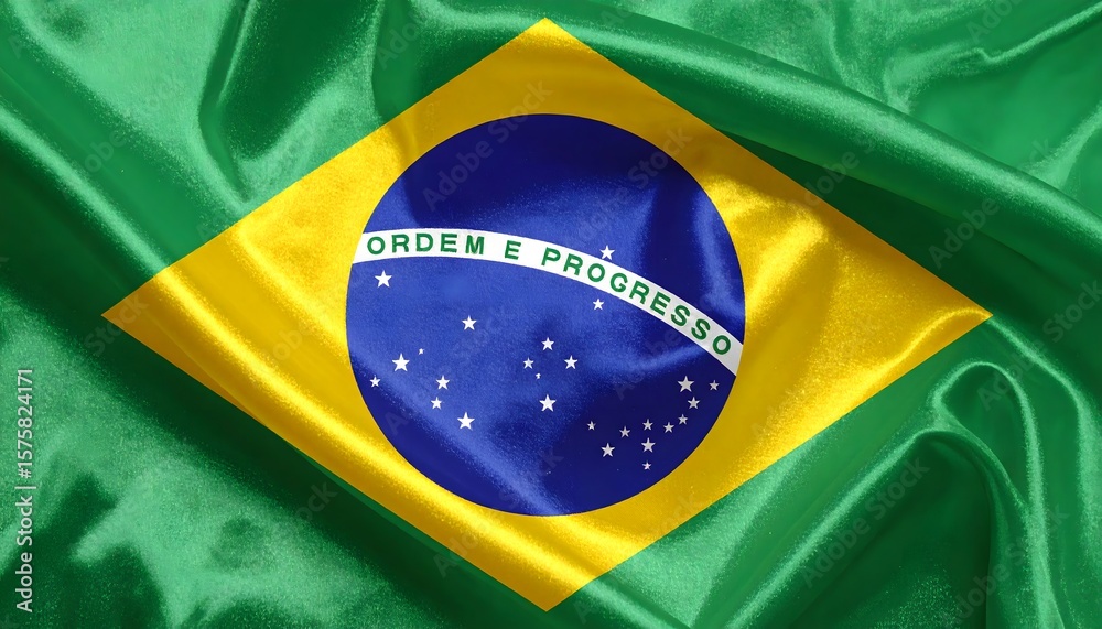 Stock-Foto „Close up of the waving flag of Brazil with its motto Ordem ...