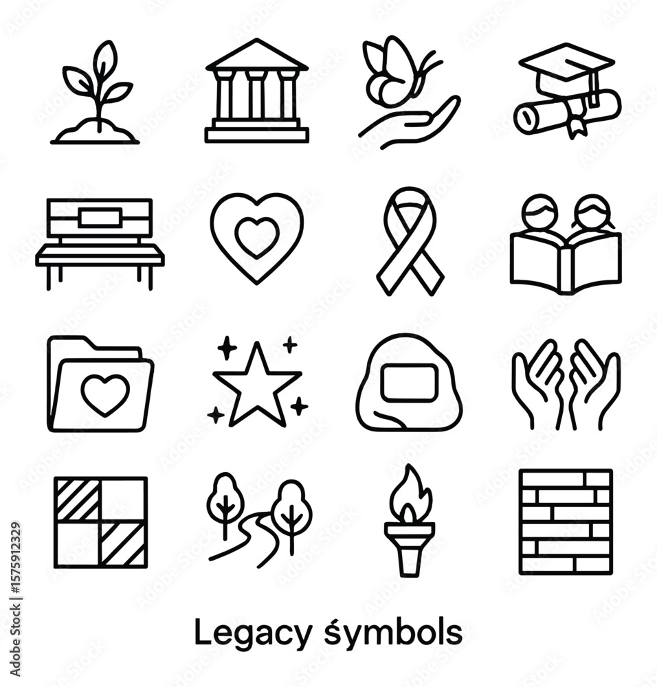 Stock-Vektorgrafik „Legacy symbols line art icons. planted tree ...