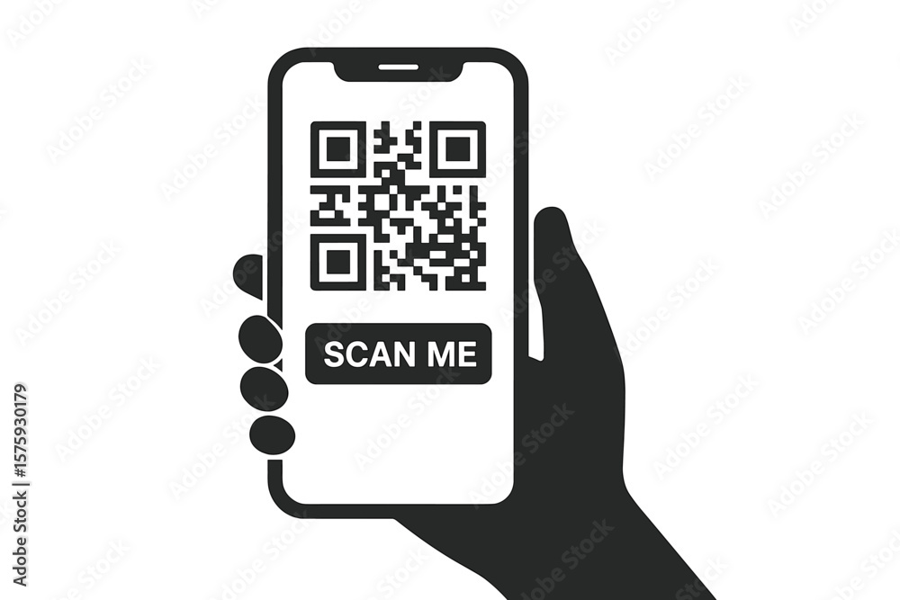 Vector de Stock QR Code Scan Mobile Payment Icon. Hand Holding ...
