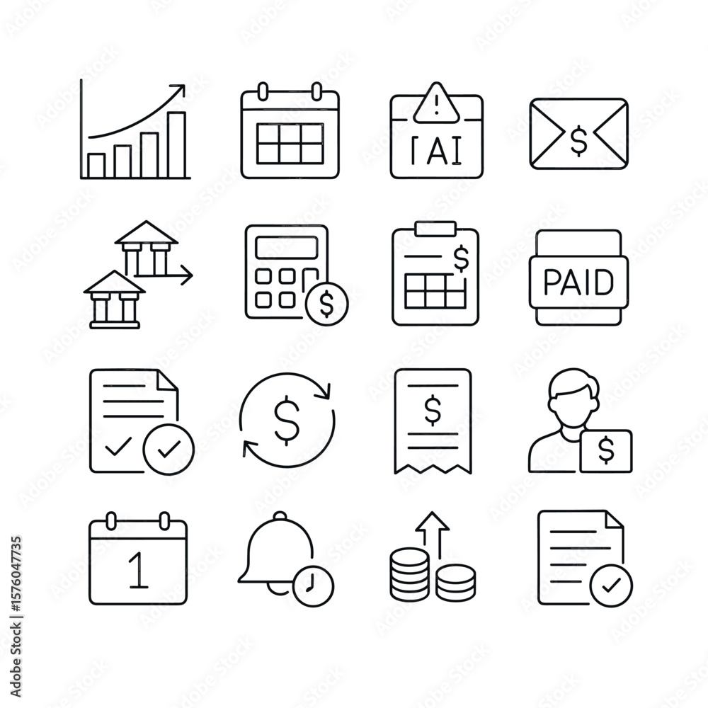 Loan Repayment line art icons. installment chart, calendar icon, due ...