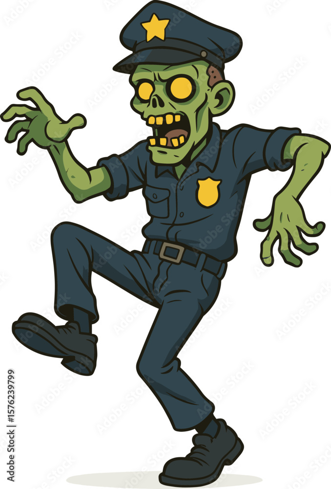 Cartoon zombie police officer with green skin, Halloween character in ...