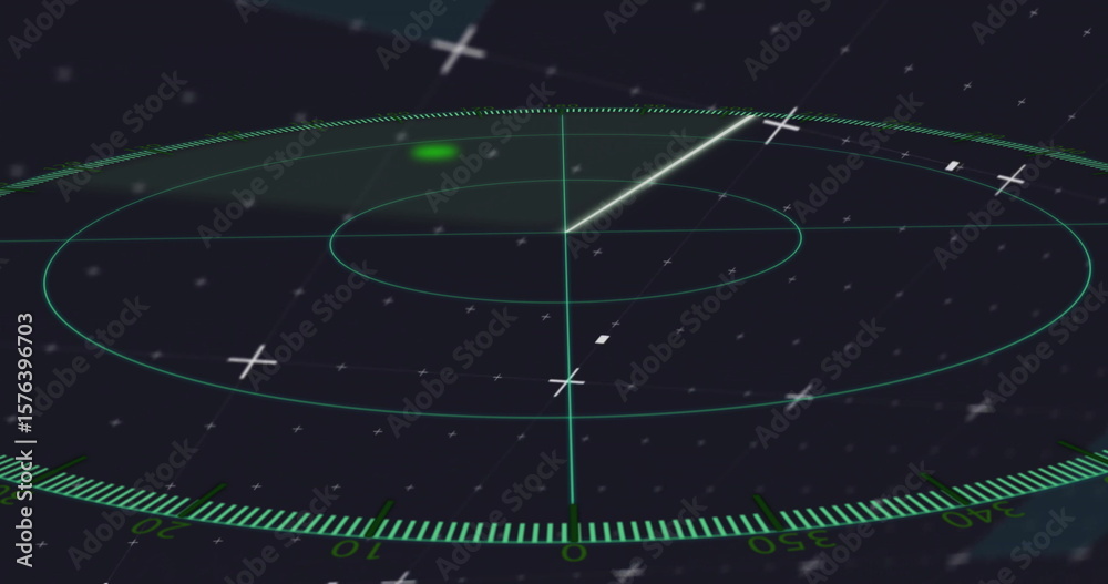 Displaying neon green radar grid scanning control room display, with ...