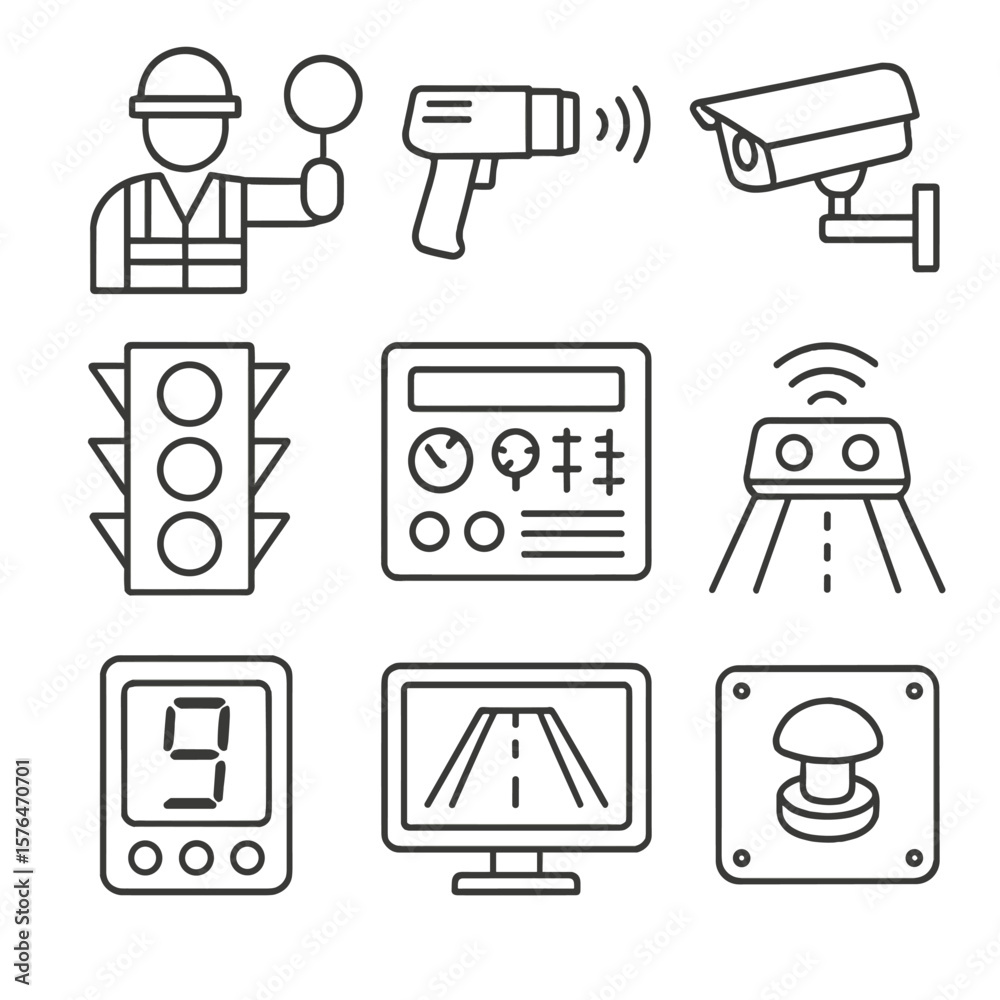 Traffic Control Icons. Line style icons of traffic management control ...