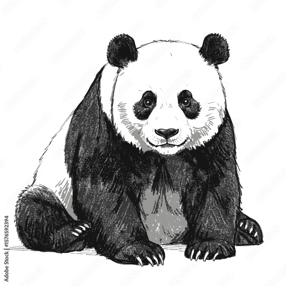 Description : A detailed sketch of a panda bear roaring loudly with its ...