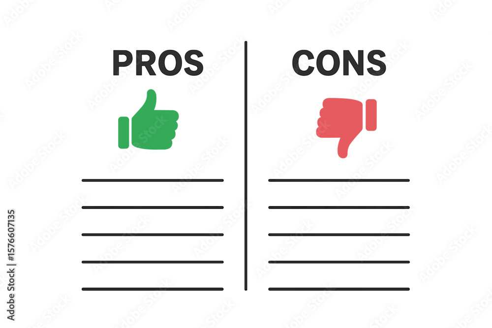 Pros and Cons Comparison List Template with Thumbs Up and Down Icons ...