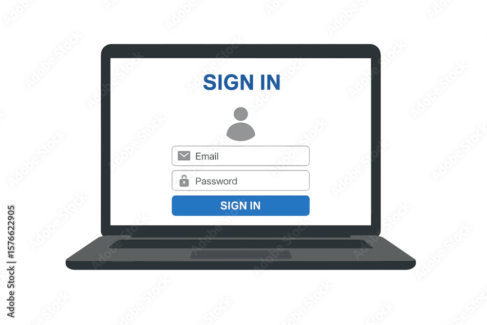 Laptop screen with user login form. Sign in page with password field ...