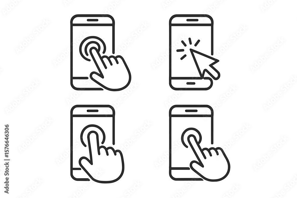 Smartphone touch screen icons set. Hand clicking, tapping, touch ...