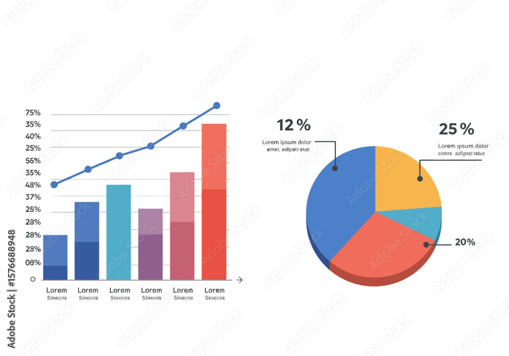 A visual representation of data using a bar chart, line graph, and pie ...