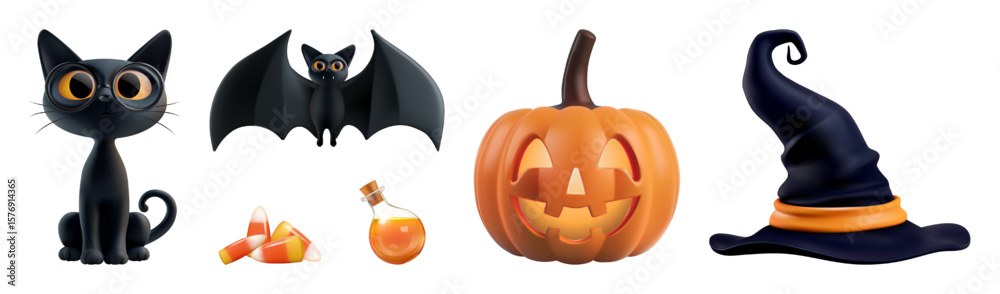 Praca wektorowa bez tantiem: Halloween carved pumpkin characters 3d ...
