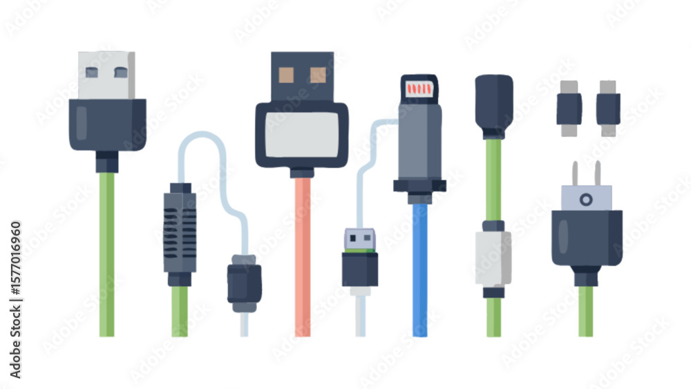 Different types of usb cables and power adapters for electronic devices ...