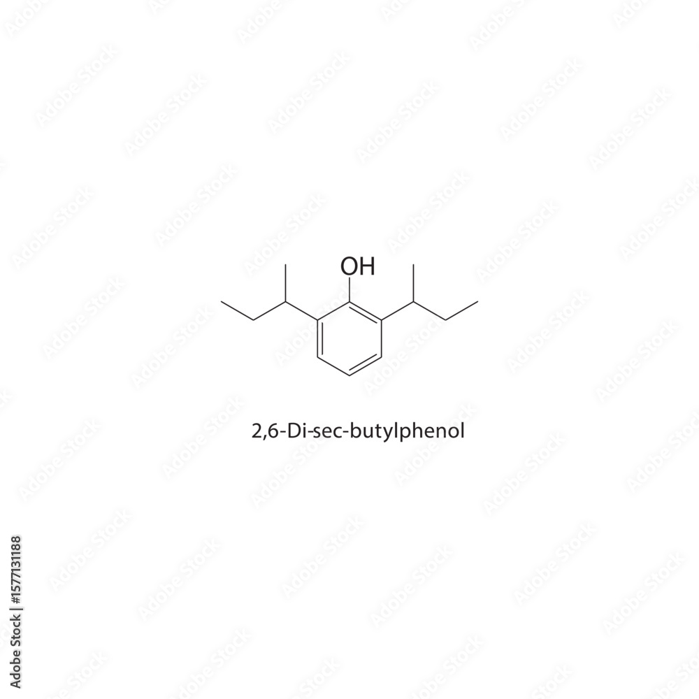 2,6-Di-sec-butylphenol skeletal structure. Branched phenol compound ...