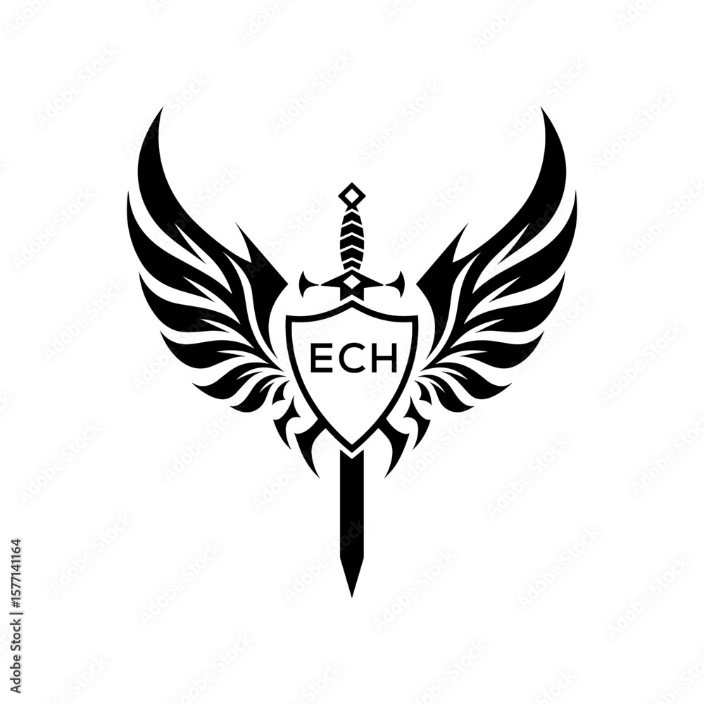 Praca wektorowa bez tantiem: ECH Black and White Heraldic Emblem with ...