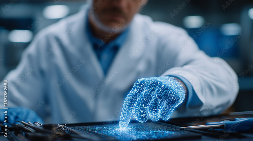Engineer Modifying Holographic AI Settings in Modern Lab Environment ...