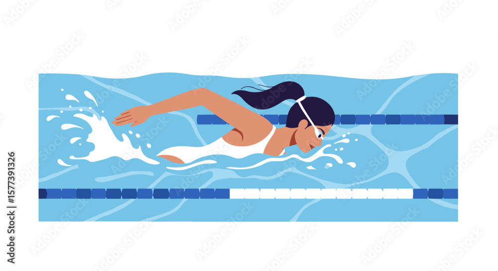 Female swimmer freestyle stroke in pool with blue water Stock Vector ...
