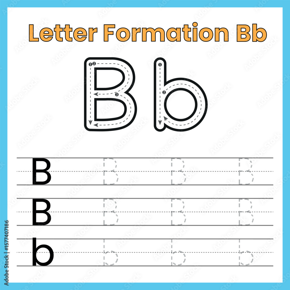 เวกเตอร์ Stock Letter B formation Tracing letter B Alphabet tracing ...