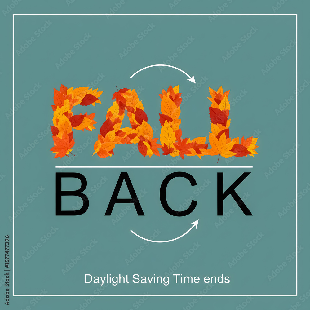 Fall back daylight saving time ends with autumn leaves forming the word ...