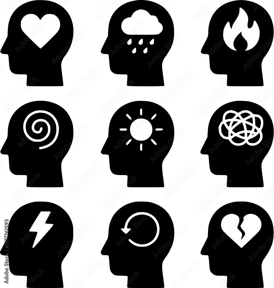 Vektor Mental and emotional health icon set – silhouette head with ...