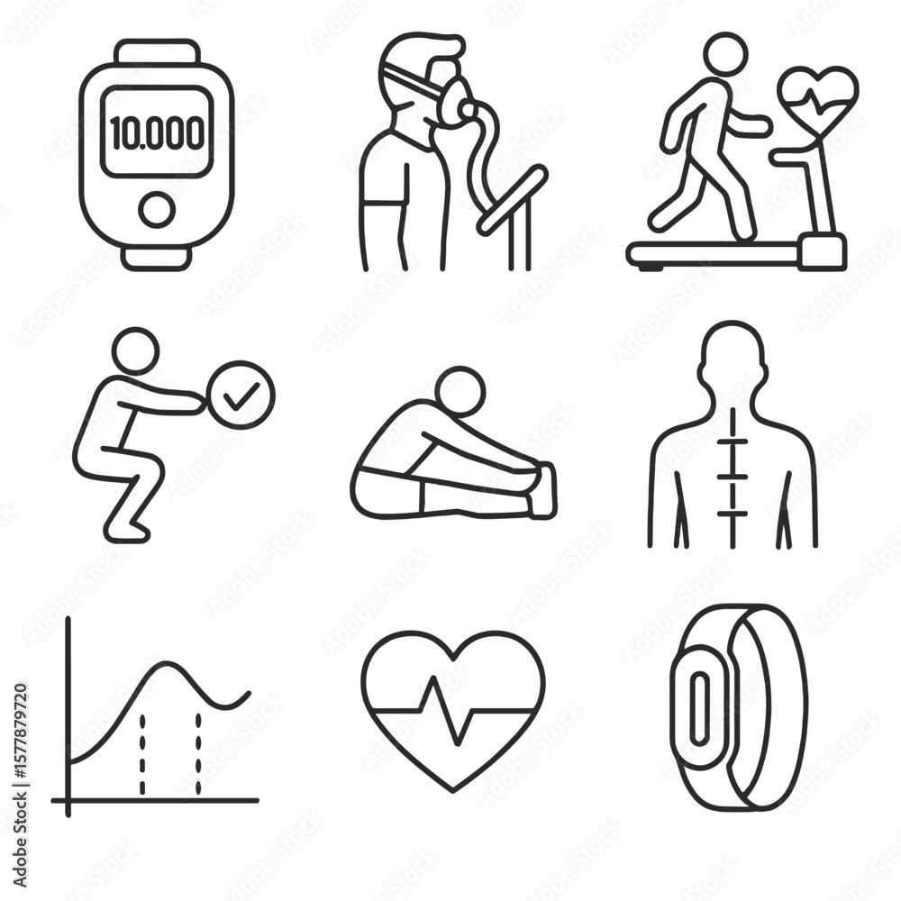 Fitness Test Icons. Line style icons of fitness and activity screening ...