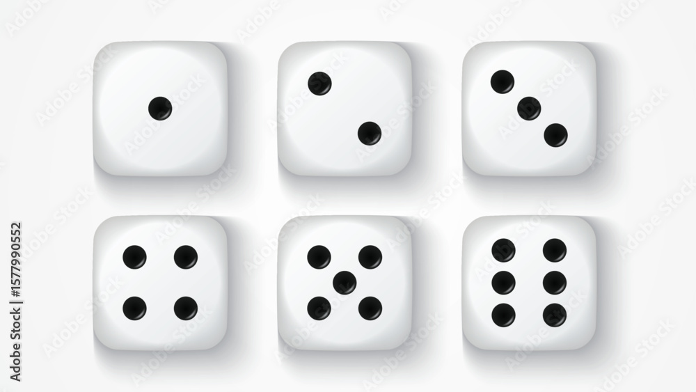 Realistic White Dice Set – Vector Illustration of 6-Sided Dice for ...