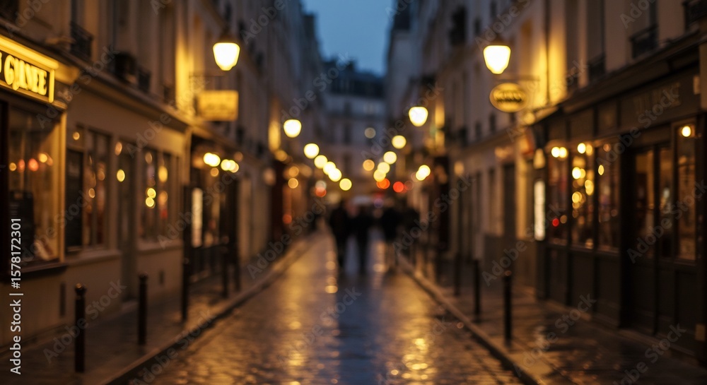 Parisian Twilight: Blurred Night Street Scene with Warm Lighting and ...