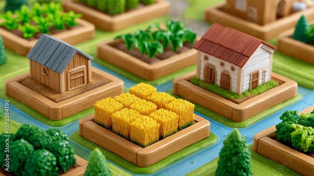Overhead Shot of Board Game Setup Featuring Farm Tiles with Miniature ...