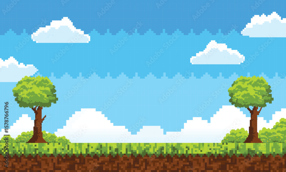 flat Cartoon illustration pixel art landscape background for Cartoon 8 ...