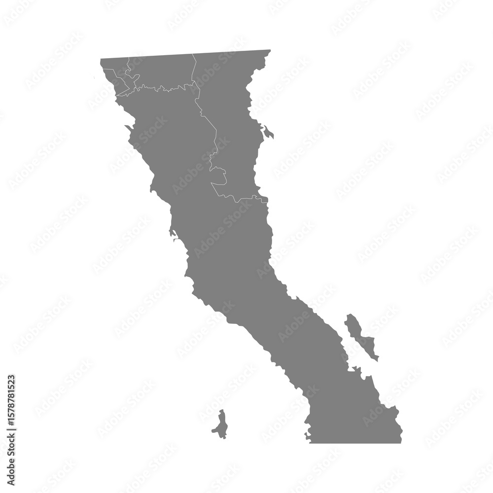 High Quality map of Baja California is a state of Mexico, with borders ...