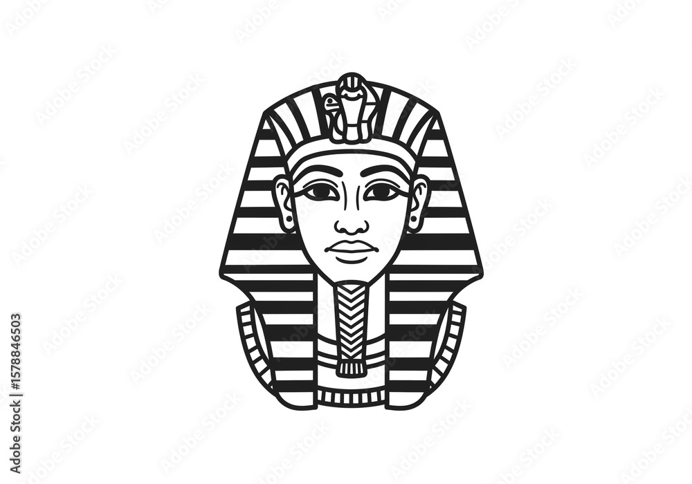 An illustration of an egyptian pharaoh with headdress in black and ...