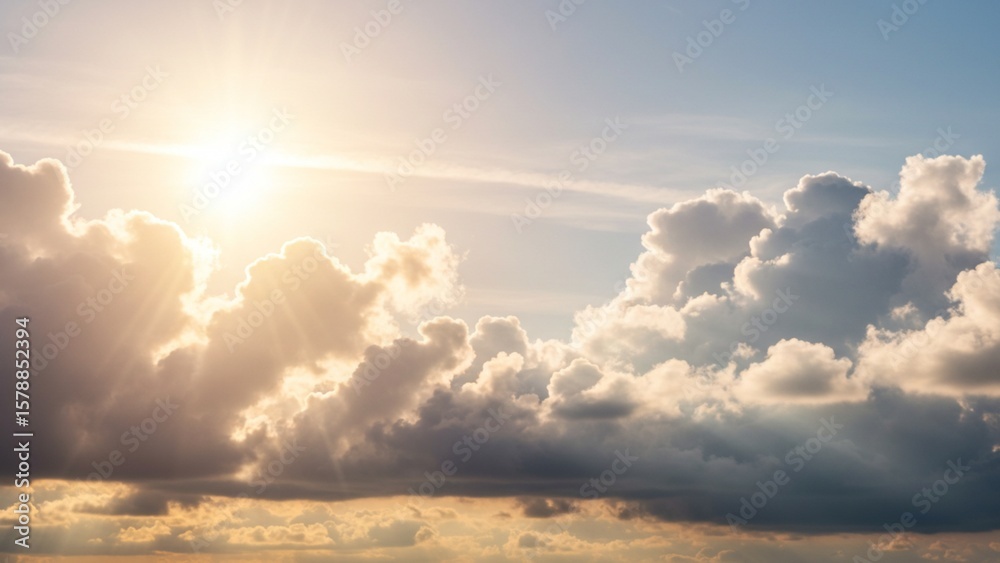 Realistic sky scene with the sun and soft clouds appearing side by side ...