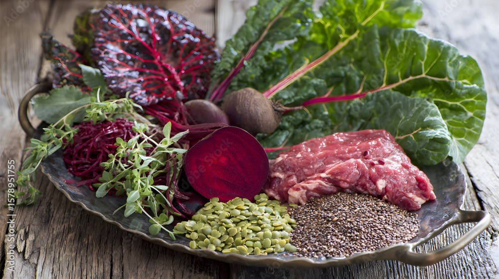 foods, arrangement, wooden, table, nutrition, leafy, greens, meat ...