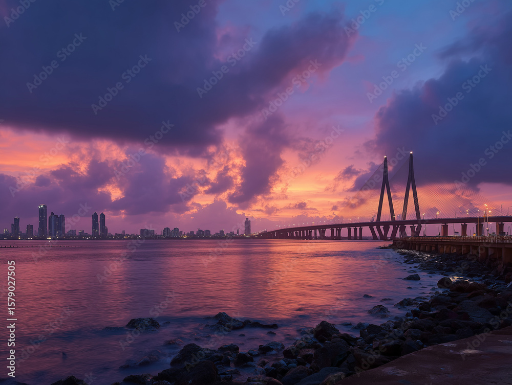 Mumbai skyline with sea link bridge Stock Photo | Adobe Stock