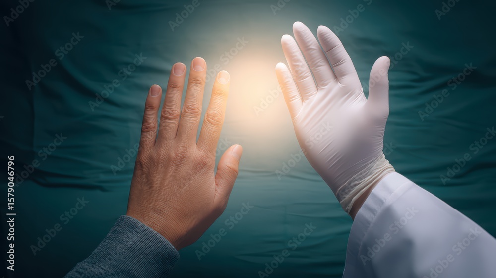 Healing Touch: A Human Hand and a Gloved Hand Reaching Towards Each ...