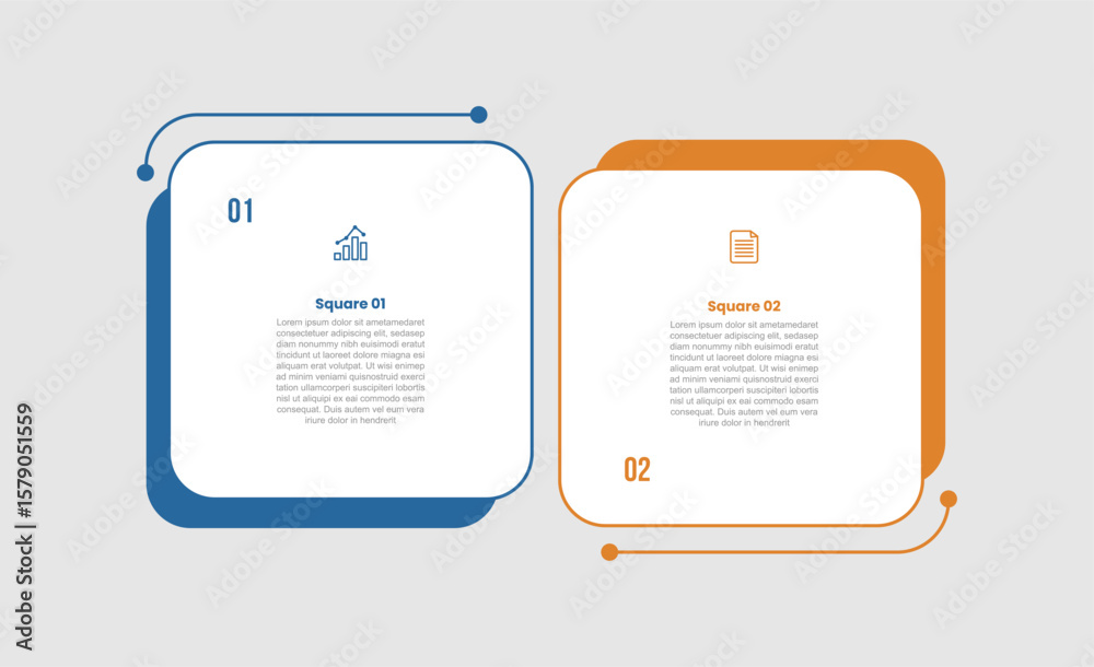 square shape base infographic diagram with round box with opposite ...