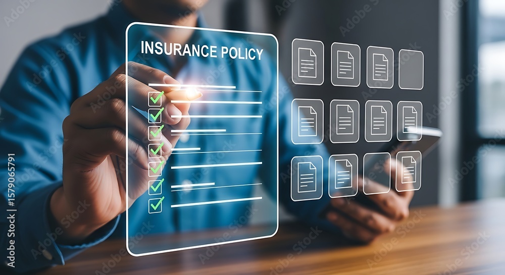 Gleaming futuristic interface A sleek insurance policy on a luminescent ...