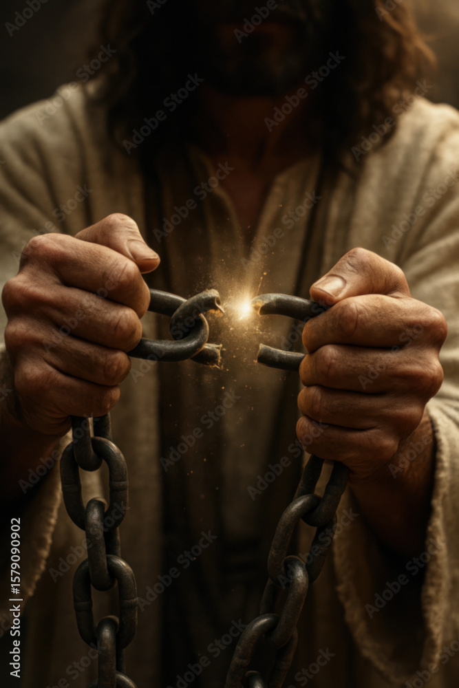 Jesus Breaking Chains to Set the Captives Free Stock Photo | Adobe Stock