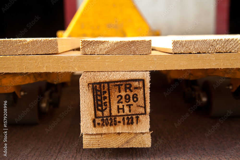 Wood pallet feet used in transport and storage, Located on wooden ...