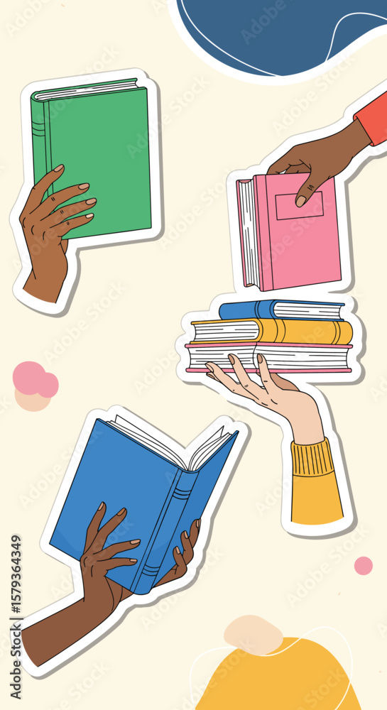 Hands sharing knowledge through books a symbol of learning and ...