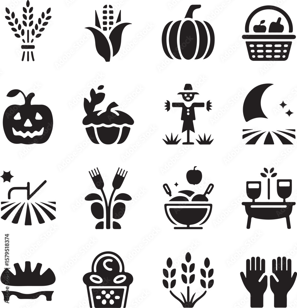 Autumn Harvest Icons A Collection of Fall Season Symbols for Design ...