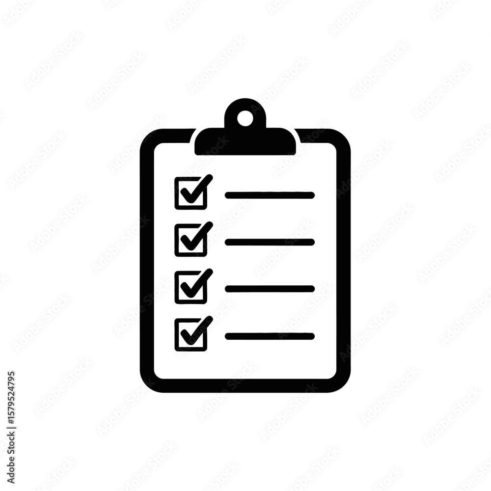 Checklist Clipboard Icon with Tick Marks Displaying Completed Tasks and a List of Items to ...