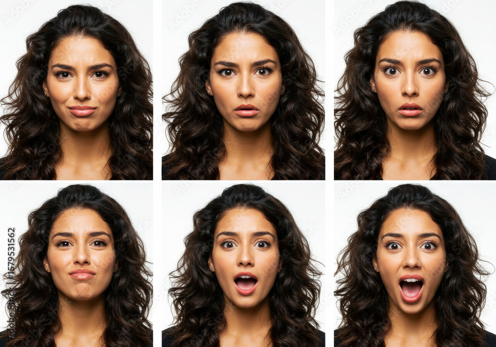 Beautiful Spanish woman making faces in a head shot composition ...
