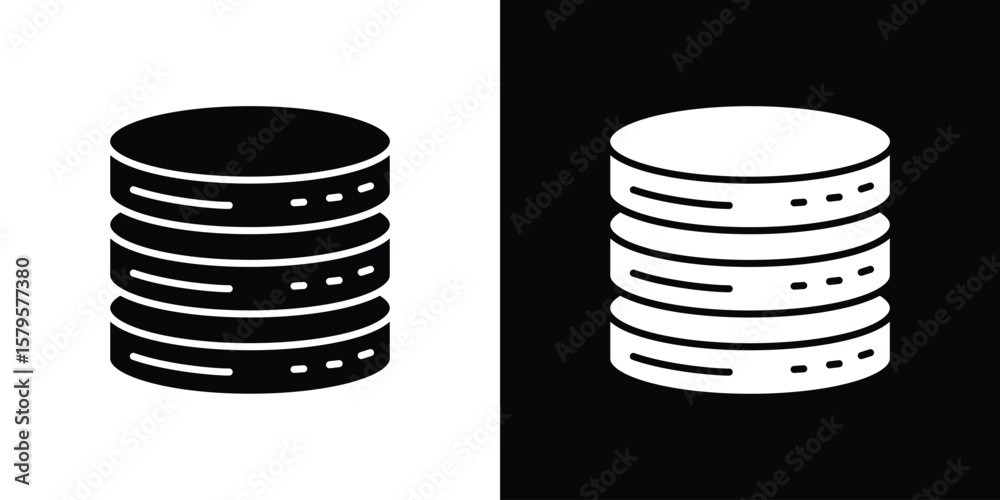 Cylinder database icon symbol in black and white color. Silhouette ...