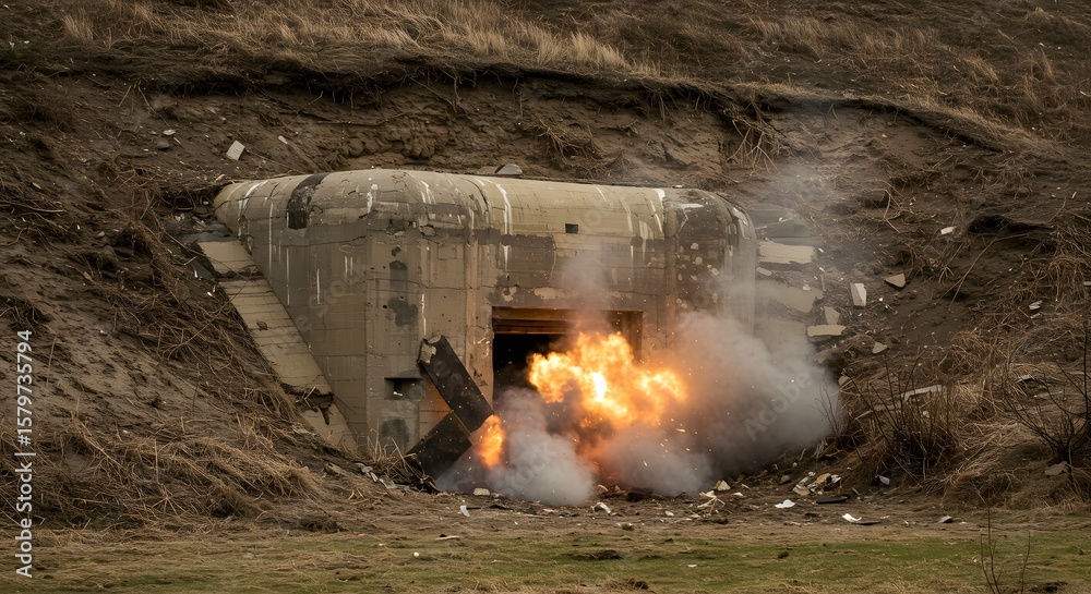 Demolition of a Military Bunker: Explosive Destruction Stock Photo ...